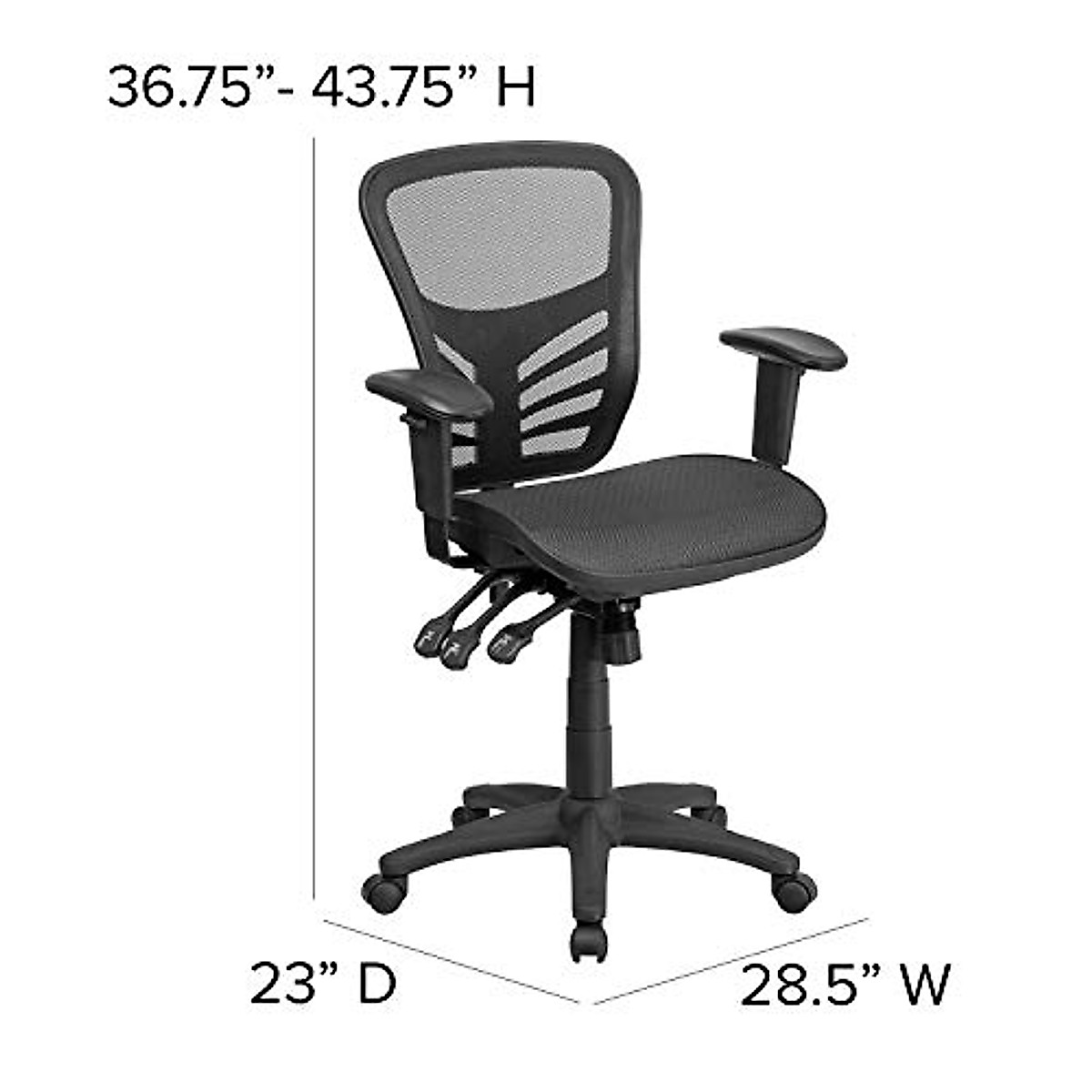 Flash Furniture Nicholas Mid-Back Transparent Black Mesh Multifunction Executive Swivel Ergonomic Office Chair with Adjustable Arms
