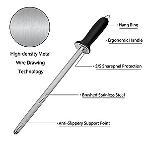 LEVINCHY Honing Steel 10 inch Knife Sharpener Rod, Professional Knife Sharpening Steel, Durable, Easy to Use