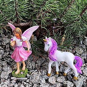 Mood Lab Fairy Garden - Fairy with Unicorn Set of 2 pcs - Miniature Figurines Statue Kit - Outdoor or House Decor