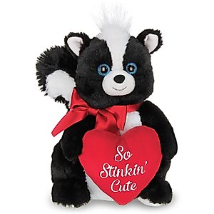 Bearington Romeo Stuffed Animal Skunk Plush, Holding a Heart with Red Bow, Kid Companion Plushie, Great Gift for Birthdays, Holidays and Other Special Occasions Like Valentines Day, Black, 10 inches