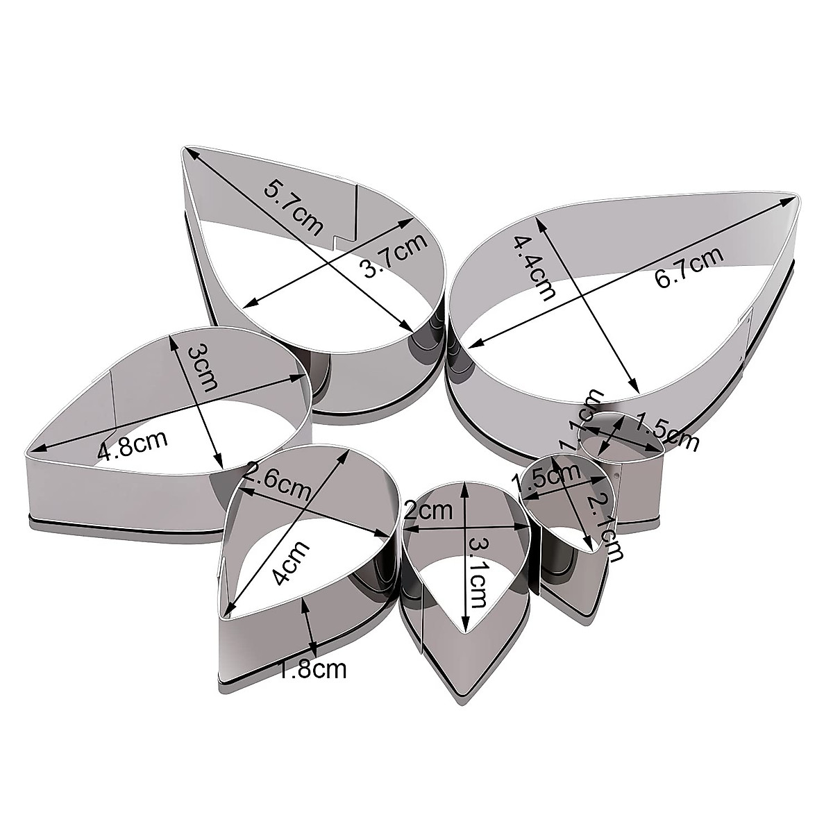 Rose Cutter Set Penta Angel 7Pcs Stainless Steel Flower Petal Fondant Teardrop Shaped Cake Cookie Pastry Baking Mold for Cupcake Topper Decoration (7)