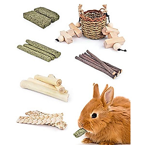 Bissap Rabbit Chew Toys, Natural Seagrass Hanging Basket Chews Water Plant Woven Bunny Chewing Treats for Guinea Pigs Chinchillas Hamsters Rats and Other Small Pets Teeth Grinding Toy