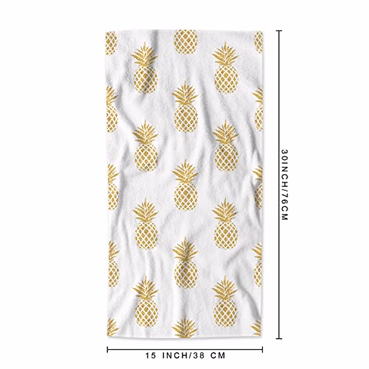AOYEGO Gold Pineapple Towels Fruit Tropical Food Soft Highly Absorbent Large Hand Towels for Bathroom Hotel Gym and Spa 15x30 Inch