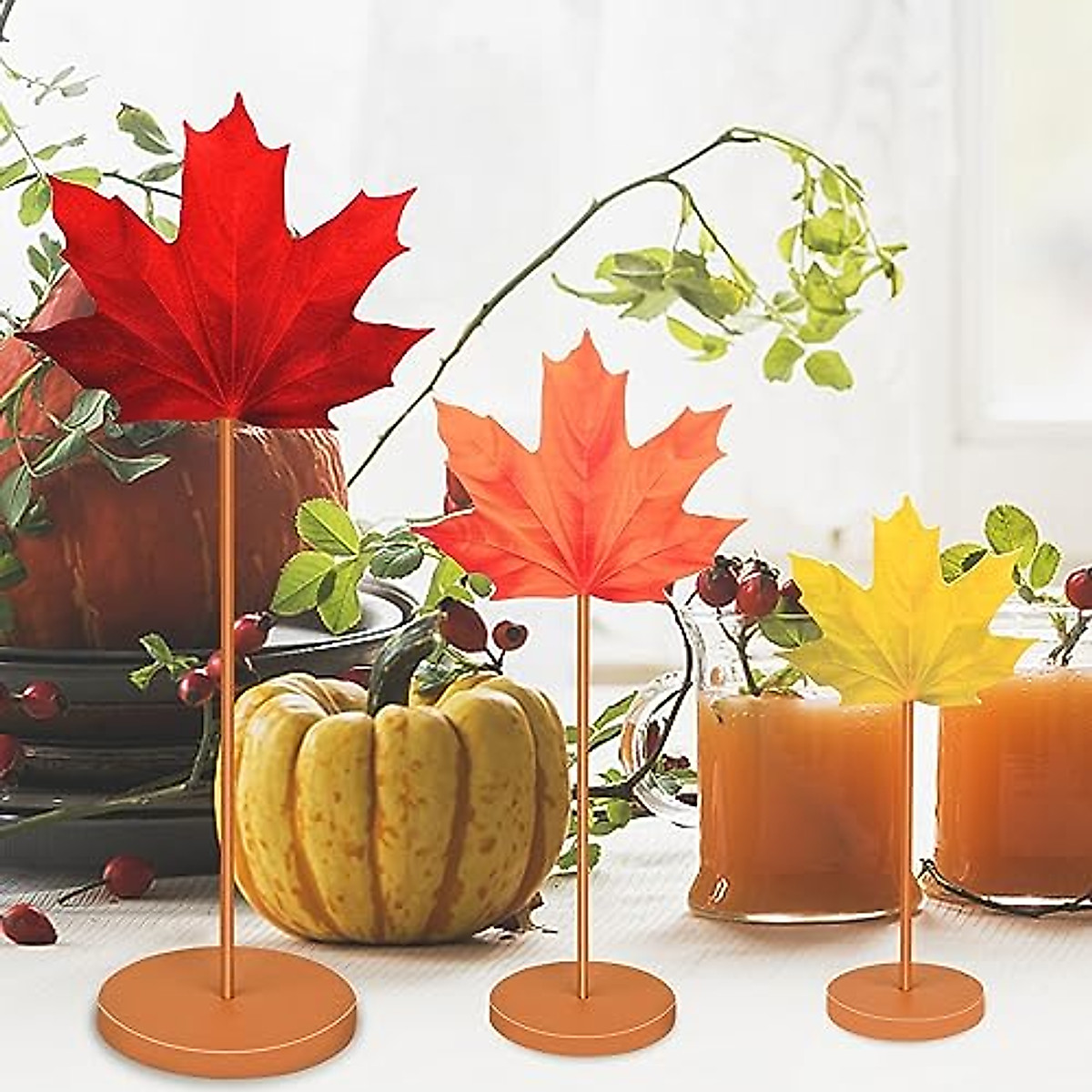 6 Pcs Fall Standing Decor for Tabletop Maple Leaves Wooden Table Sign Thanksgiving Centerpiece Rustic Block Set Wood Tiered Tray Decoration for Farmhouse Home Kitchen