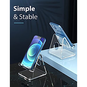 DesignComfort Acrylic Cell Phone Stand , Acrylic Phone Stand for Desk,Clear Phone Stand, Dock, Cradle, Compatible with Phone 13 Pro Max Mini 11 Xr 8 SE, Android Smartphone, Pad,Desk Accessories