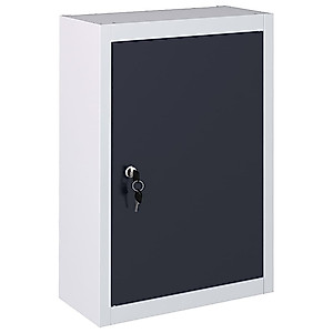 CUMYZO Wall Mounted Tool Cabinet Industrial Style Metal Gray and Black Gray (5.65KG/12.43LB) Tool Storage & Organization-Tool Cabinets & Chests