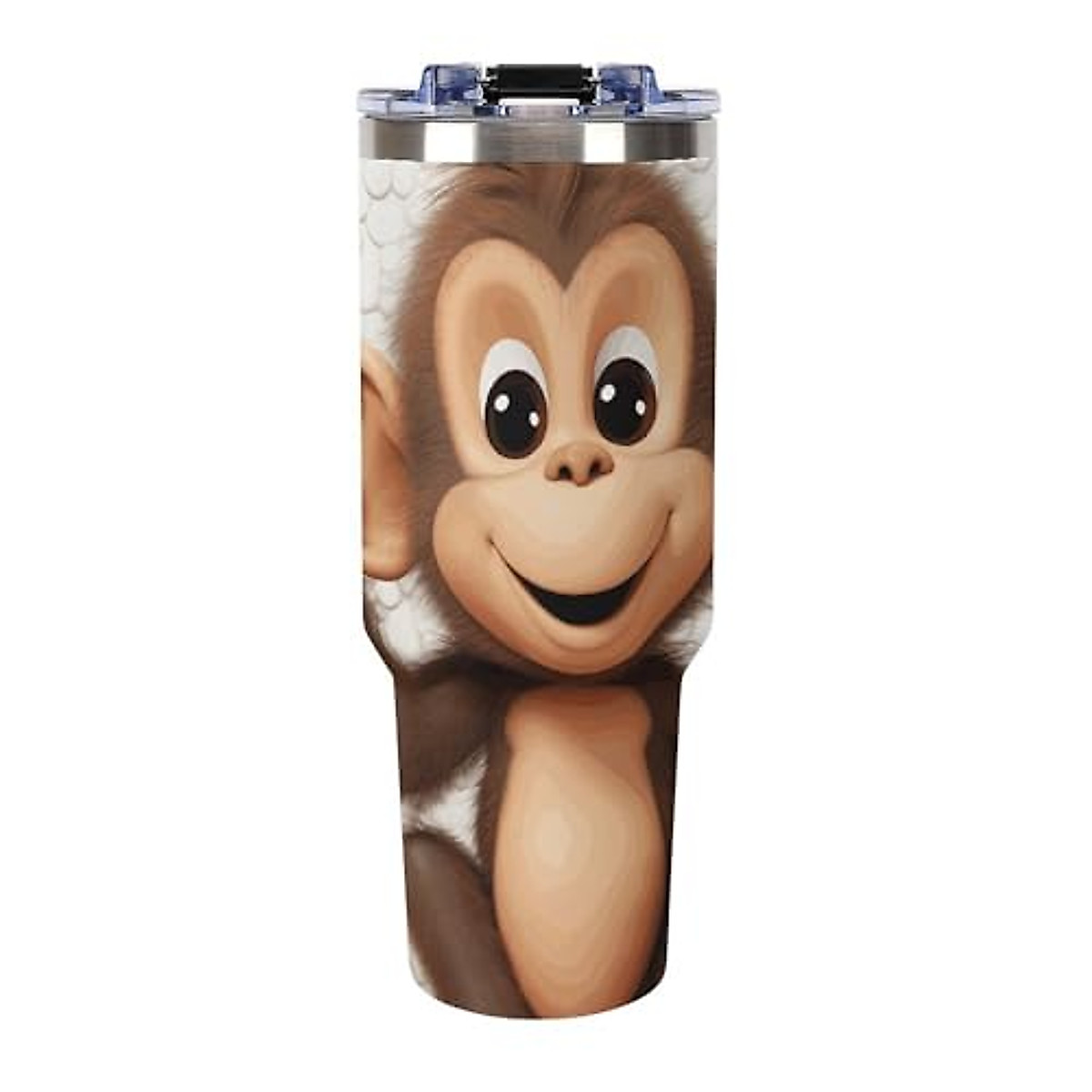 LLUTSNTH 40 Oz Vacuum Tumbler with Light Rose Red Handle Leakproof Insulated Tumbler Cute Monkey Stainless Steel Travel Mug with Lid And Straw Coffee Cup Cute Water Bottles Cup Holder Friendly