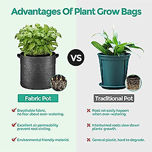 T4U Fabric Plant Grow Bags with Handle 10 Gallon Pack of 5, Heavy Duty Nonwoven Smart Garden Pot Thickened Aeration Nursery Container Black for Outdoor Flower and Vegetables