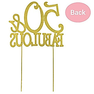 50 Cake Topper - Premium Gold Metal - 50 and Fabulous - 50th Birthday Party Sparkly Rhinestone Decoration Makes a Great Centerpiece - Now Protected in a Box