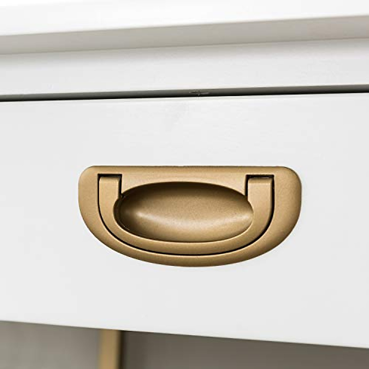 Leick Home 85405 Oval Metal Leg Desk with Drop Front Keyboard Drawer, Cottage White/Gold