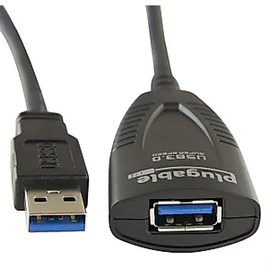 Plugable 5 Meter (16 Foot) USB 3.0 Active Extension Cable with AC Power Adapter, Back-Voltage Protection and Driverless Technology