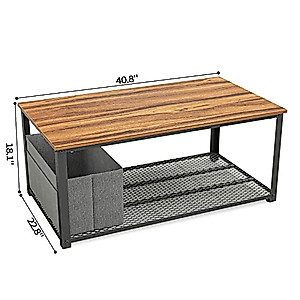 CubiCubi 40.8" x 22.8" Coffee Table with Moveable Storage Box for Living Room, Wood Look Accent Furniture with Metal Frame, Easy Assembly, Deep Brown