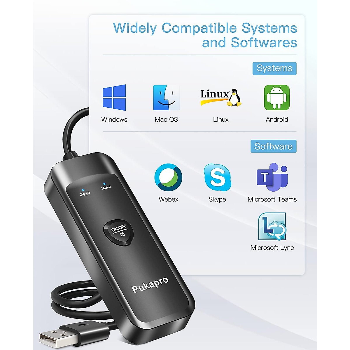 Pukapro Mouse Jiggler Undetectable Mouse Mover Wiggler Driver-Free Automatic Mouse Shaker, Undetectable USB Mouse Jiggler with ON/Off Switch, Plug & Play- Black