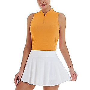 CQC Women's Sleeveless Golf Polo Tennis Shirts Zip Up Quick Dry UPF 50+ Athletic Tank Tops Moisture Wicking Sport Casual Golden Spice M