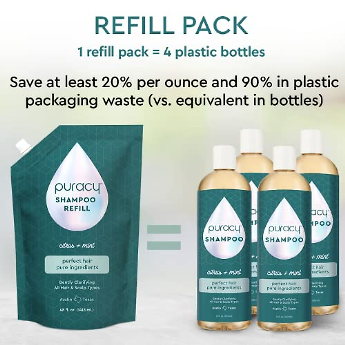 Puracy Shampoo and Conditioner Set, Sulfate-Free, Hair Stays Clean and Silky Longer with LexFeel N5, Color-Safe, 16 Ounce (2-Pack) (12 Fl Oz (Pack of 2))