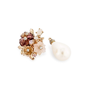 Anthia Jewelry Womens 925 Sterling Silver Classy Flowers Cubic Zirconia Teardrop Imitation Pearl Dainty Fashion Statement Accessory French Back Drop Dangle Hanging Dangling Earrings, Purple & Pink