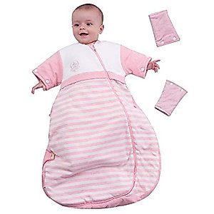 OuYun Baby Organic Sleeping Bag Detachable Sleeve Wearable Blanket,Pink,350g Filling for 32-59℉