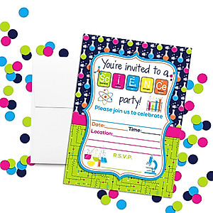Amanda Creation Science Themed Birthday Party Fill in Invitations set of 20 with envelopes