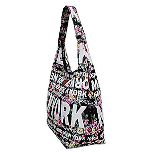 Robin Ruth New York Floral Cotton Hobo Large Shoulder Bag (Black)