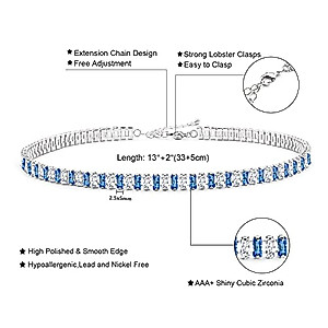 PORIMEE Silver Tennis Necklace Bracelet Earrings Sets Pack of 4, Blue Cubic Zirconia Tennis Jewelry Set for Women Trendy Fashion Jewelry Gift for Girls