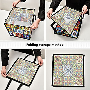 Kigai Mexican Talavera Cube Storage Bins, 13x13x13inch Collapsible Fabric Storage Cubes Organizer with Handles Decorative Storage Baskets for Home, Shelf, Closet