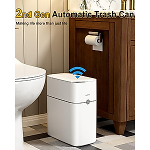 CTIME 2nd Gen Automatic Trash Can Bathroom Motion Sensor Garbage Can with Soft-Close Lid,3 Gallon Automatic Bag Expanding Trash Bins,White Slim Small Garbage Cans for Narrow Place(Includes 1 Bag Roll)