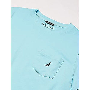 Nautica mens Solid Crew Neck Short-sleeve Pocket T-shirt T Shirt, Bright Aqua Blue, XX-Large US