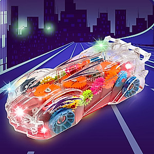 Light Up Transparent Gear Racer Toy Car for Kids, Bump and Go Toy car with Colorful Moving Gears, Music, and LED Effects, Fun Educational Toy for Kids, Great Birthday Gifts For kids 3 years and older