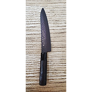 Satake Made in Japan Traditional Hammered Black Rust Resistant Molibdenium, Titanium Coated Chef's Knife (806-039 Santoku Blade 170mm)
