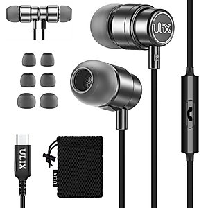 UliX Rider USB C Headphones, 5 Years Warranty, Magnetic USB-C Earbuds for iPhone 16 15 Pro Max Plus Samsung Galaxy S24 S23 Ultra S22 S21 FE S20 Z Flip 3 Fold 4 A53 A54, USB Type C Earphones - Grey