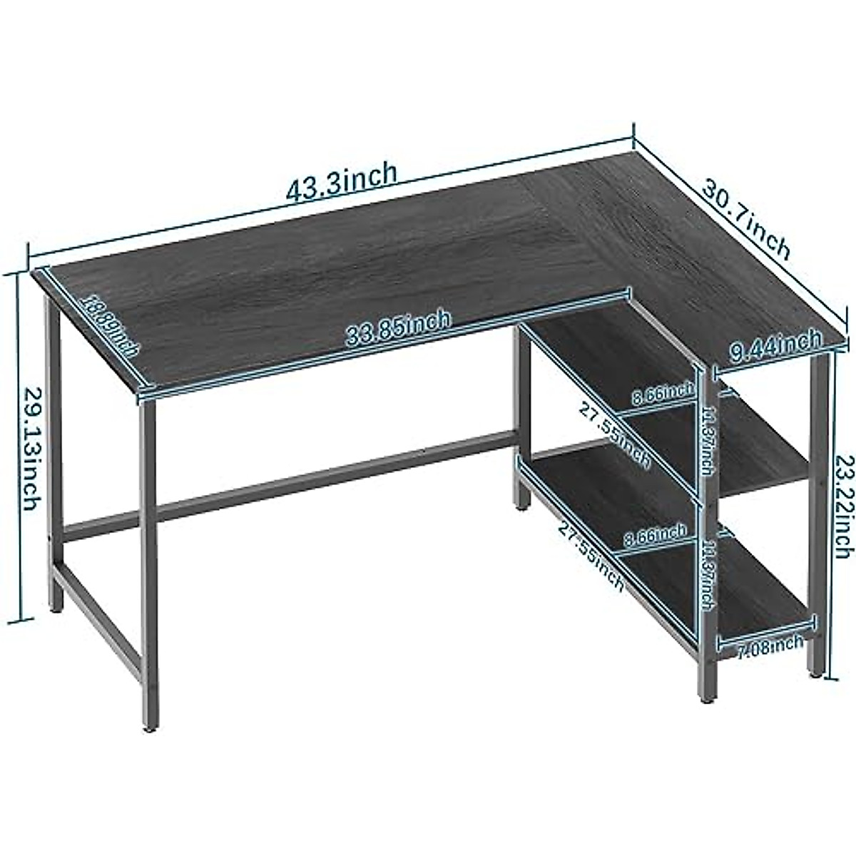 WOODYNLUX L Shaped Computer Desk - Home Office Desk with Shelf, Gaming Desk Corner Table for Work, Writing and Study, Space-Saving, Black