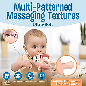 Teethers for Babies 0-6 Months - Panda Never Drop Teething Mittens - Nipple Like Baby Teether & Infant Toy - Teething Toys for Babies 6-12 Months Motor Skill, Gum & Teeth Development (Pink)