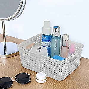 EudokkyNA Plastic Weave Storage Basket, Small Baskets Set of 6, White