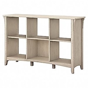 Pemberly Row 6 Cube Cubby Wood Storage Organizer Bookcase in Antique White