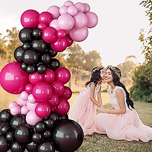Black Hot Pink Balloon Garland Arch Kit,97Pcs Rose Red Black and Pink Latex Balloons for Baby Shower Wedding Birthday Graduation Anniversary Bachelorette Party Background Decorations