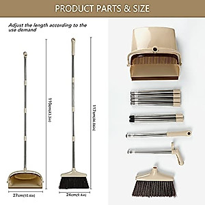 BoxedHome Household Broom and Dustpan Set Long Handle Broom Cleaning for Office Home Kitchen Floor Use, Upright Standing Broom and Dustpan Set for Home (Khaki)