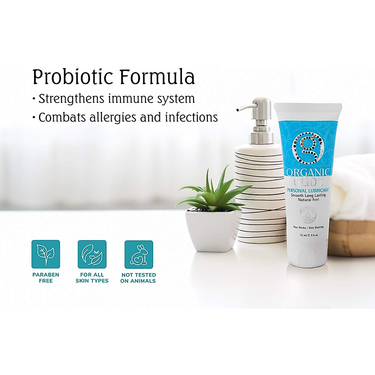 Organic Glide Natural Personal Lubricant, Probiotic Edible Lube. Parabens, Glycerin, Flavorings Free - for Men Women and Couples. Best for Menopause and Sensitive Skin