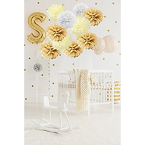 10PCS Mixed Cream Tan Brown White Party Tissue Paper Pom Poms Streamers Neutral Birthday Baby Shower Wedding Nursery Classroom Hanging Decoration