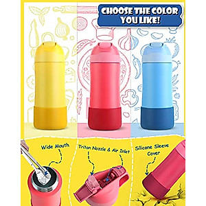 EIJIAN Kids Insulated Water Bottle With Straw Lid 14oz, Leak-Proof BPA-FREE Metal Drink Flask, Double Wall Vacuum Stainless Steel Cup For Toddlers, Girls, Boys - Suitable For School, Outdoor, Travel