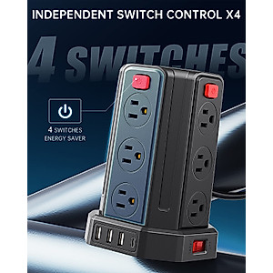 Power Strip Surge Protector, 10 Ft Extension Cord with 12 AC Multiple Outlets 4 USB (1 USB C), SMALLRT Power Tower Desktop Charging Station, Home Dorm Room Office Essentials, Desk Accessories Black