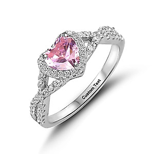 Junikool Birthstone Promise Rings Halo Heart Love Ring 1 Stone for Women Mothers Day Gifts With Birthstones Her Best Friends Jewelry Mother Daughter Personalized Engraved Custom Name Sterling Silver