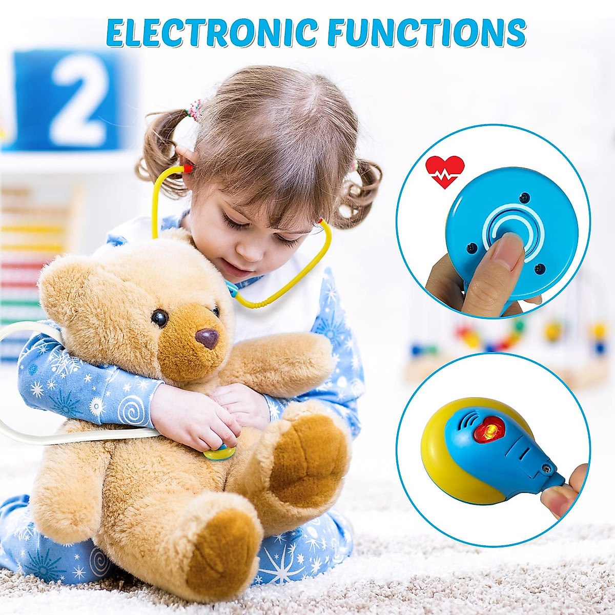 Toy Doctor Kit for Kids: 27Pcs Pretend Play Medical Doctor Playset with Carrying Case Electronic Stethoscope - Role Play Gift Educational Doctor Play Set for Toddler Boys Girls Ages 3 4 5 6