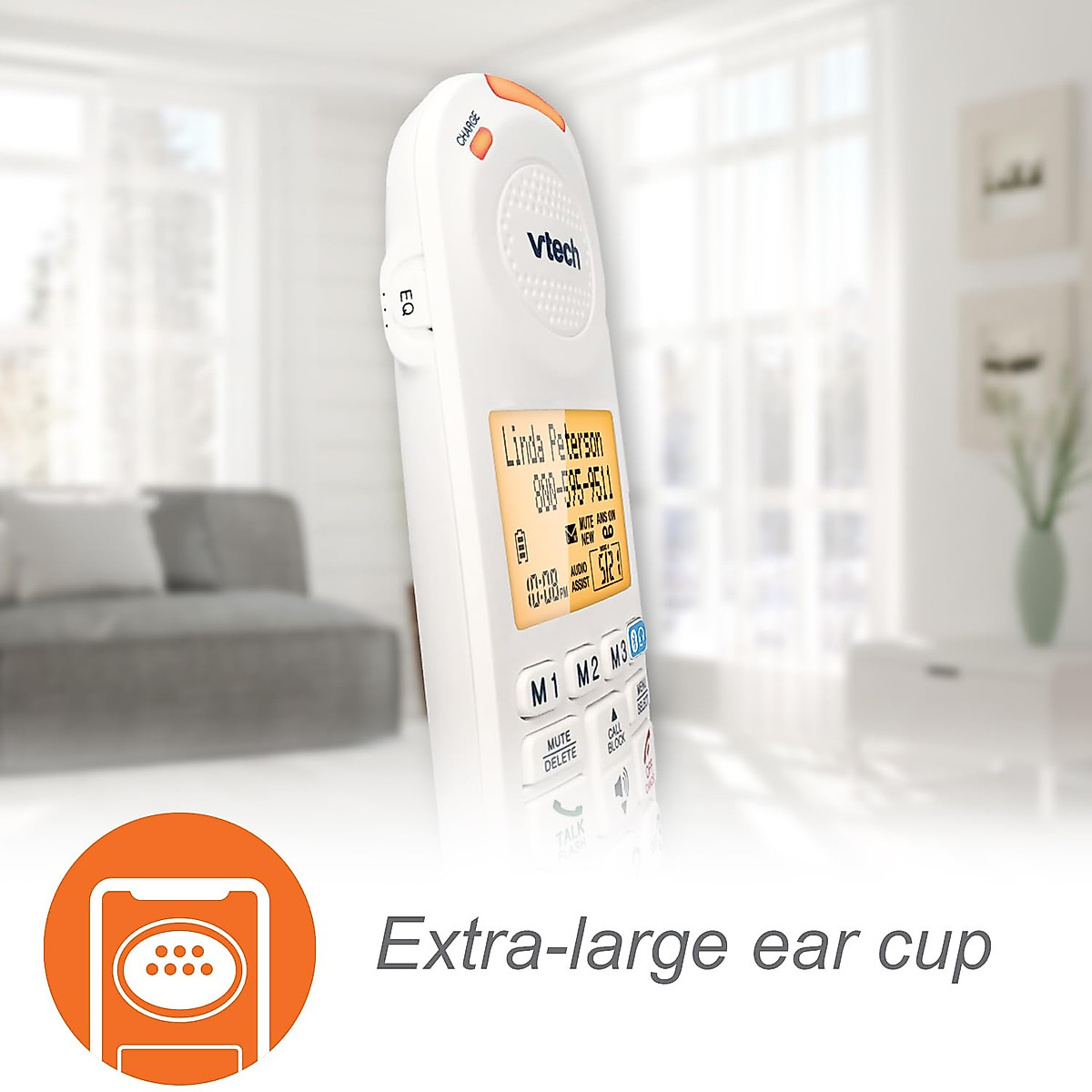 VTech SN5127 Amplified Cordless Senior Phone with Answering Machine, Call Blocking, 90dB Extra-loud Visual Ringer, One-touch Audio Assist on Handset up to 50dB, Big Buttons and Large Display, White