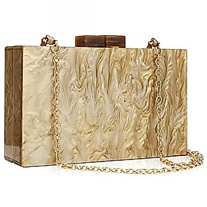 Women Evening Clutch Bags Acrylic Box Envelope Purse Handbags Lady Party Wedding Banquet Bag Shoulder Bag (Gold)