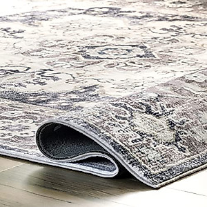 nuLOOM Josephine Distressed Floral Medallion Area Rug, 4' x 6', Grey