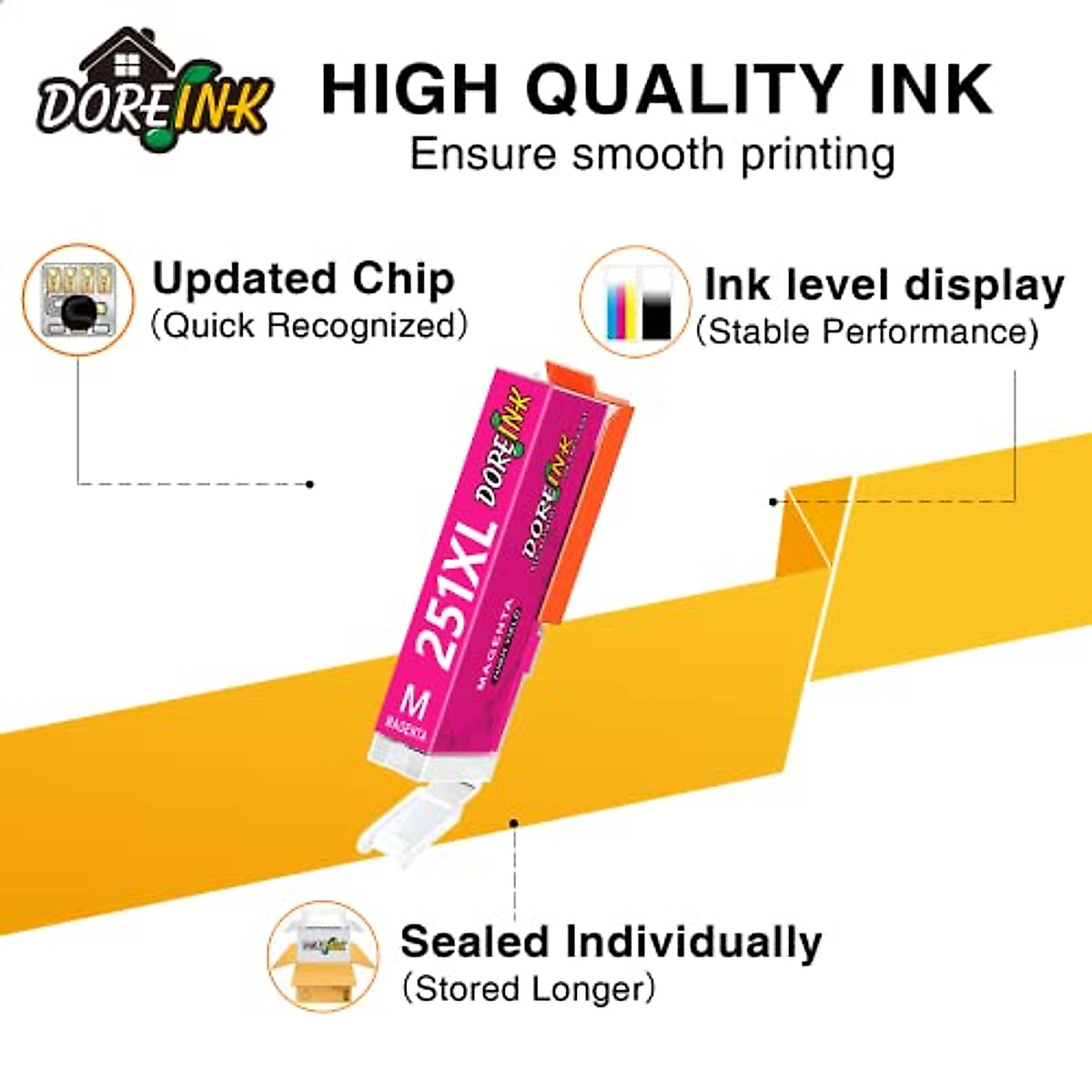 DOREINK Compatible 251 251XL 251 XL CLI-251XL CLI 251 Magenta Ink Cartridges for Canon PIXMA MX922 MG7520 MG5520 MG6620 IP8720 MG5420 MG6320 Printer (5 Magenta, 5 Pack)