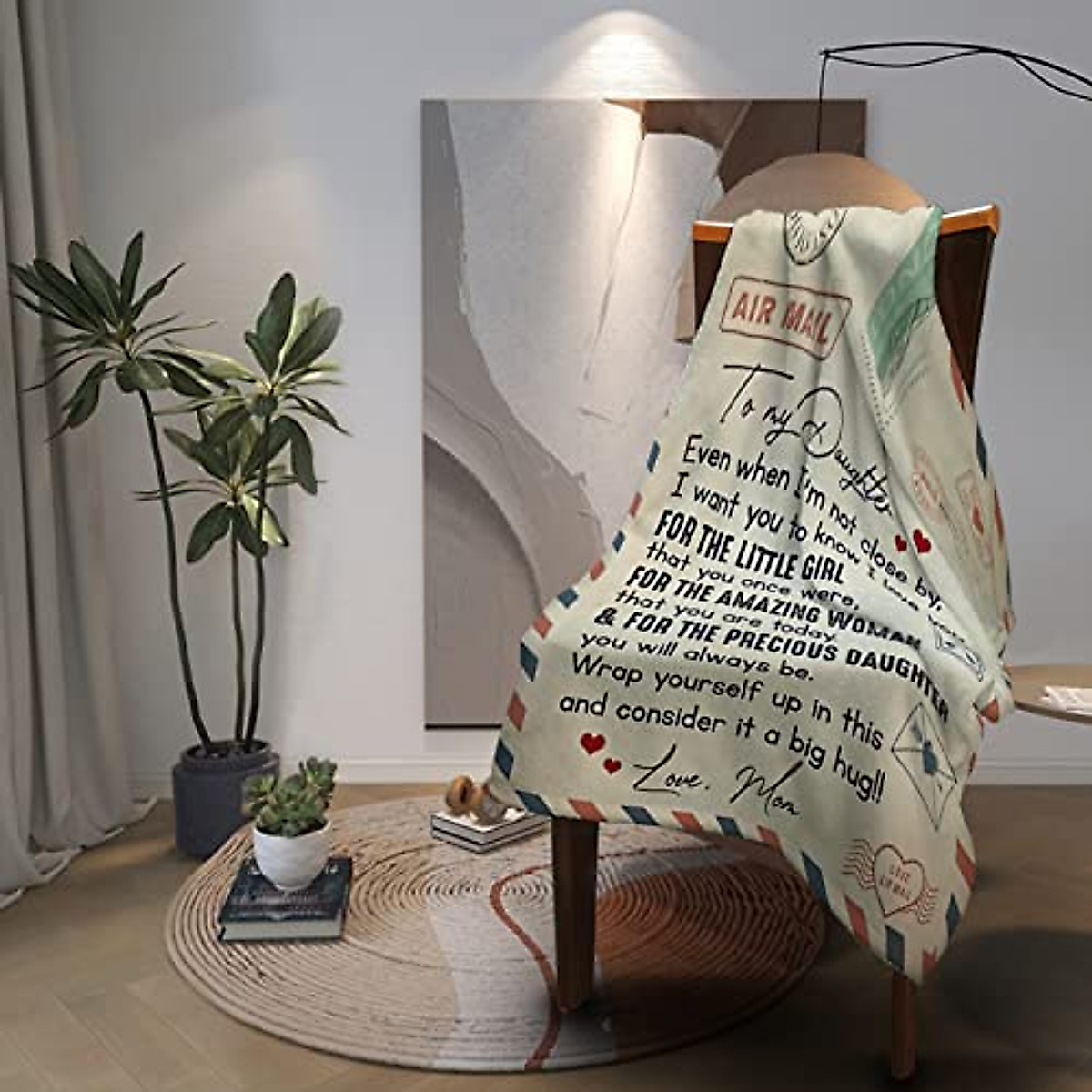 Maynofu to My Daughter Blanket from Mom, Daughter Gifts Letter Printed Throw Blanket Birthday Gifts Christmas Blankets for Bed Couch Living Room (50”x60“)