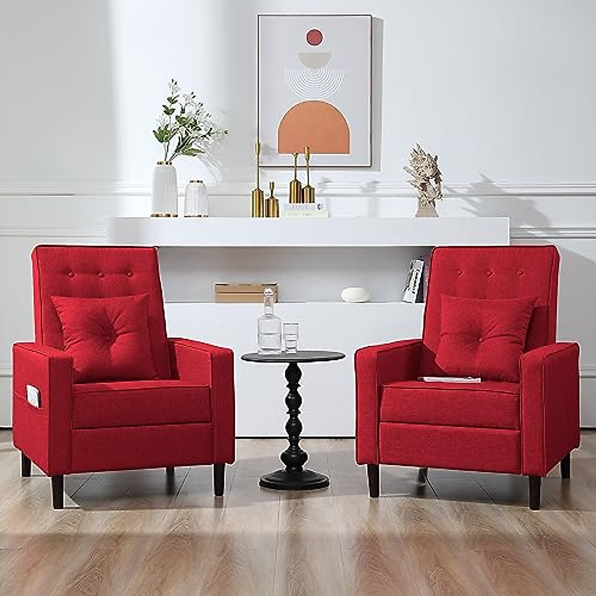 XSPRACER Push Back Recliner Chair, Lounge Chair for Bedroom, Living Room Chair, Linen, Red, Single One