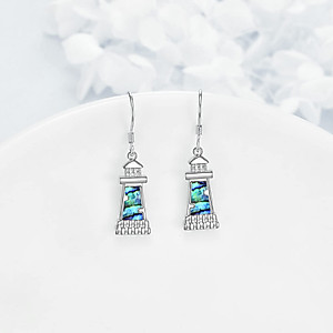 Lighthouse Earrings for Women Sterling Silver Abalone Shell Lighthouse Dangle Drop Earring Birthday Jewelry Gift for Lover