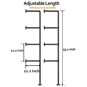 Pynsseu Industrial Iron Pipe Shelf Wall Mount, Farmhouse DIY Open Bookshelf, Pipe Shelves for Kitchen Bathroom, bookcases Living Room Storage, 2Pack of 4 Tier